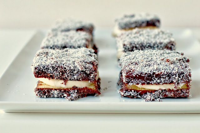 Milk and Honey: Lamingtons with White Chocolate Cream