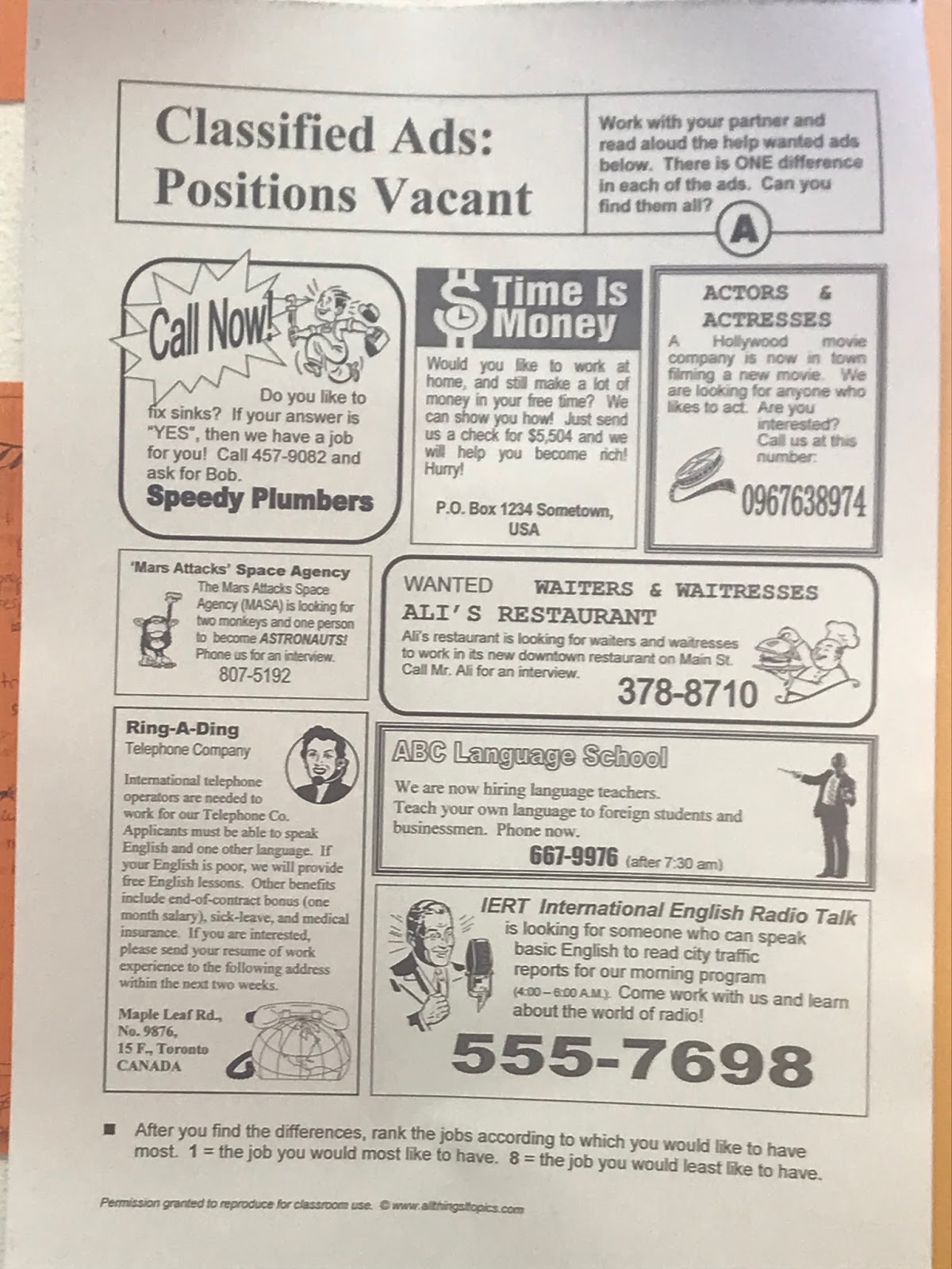 Have fun with English Intermediate 1: FIND THE DIFFERENCE: JOB ADS