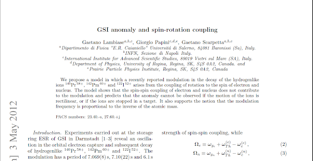 The Gravity Room: Paper of the Day: GSI anomaly and spin-rotation coupling