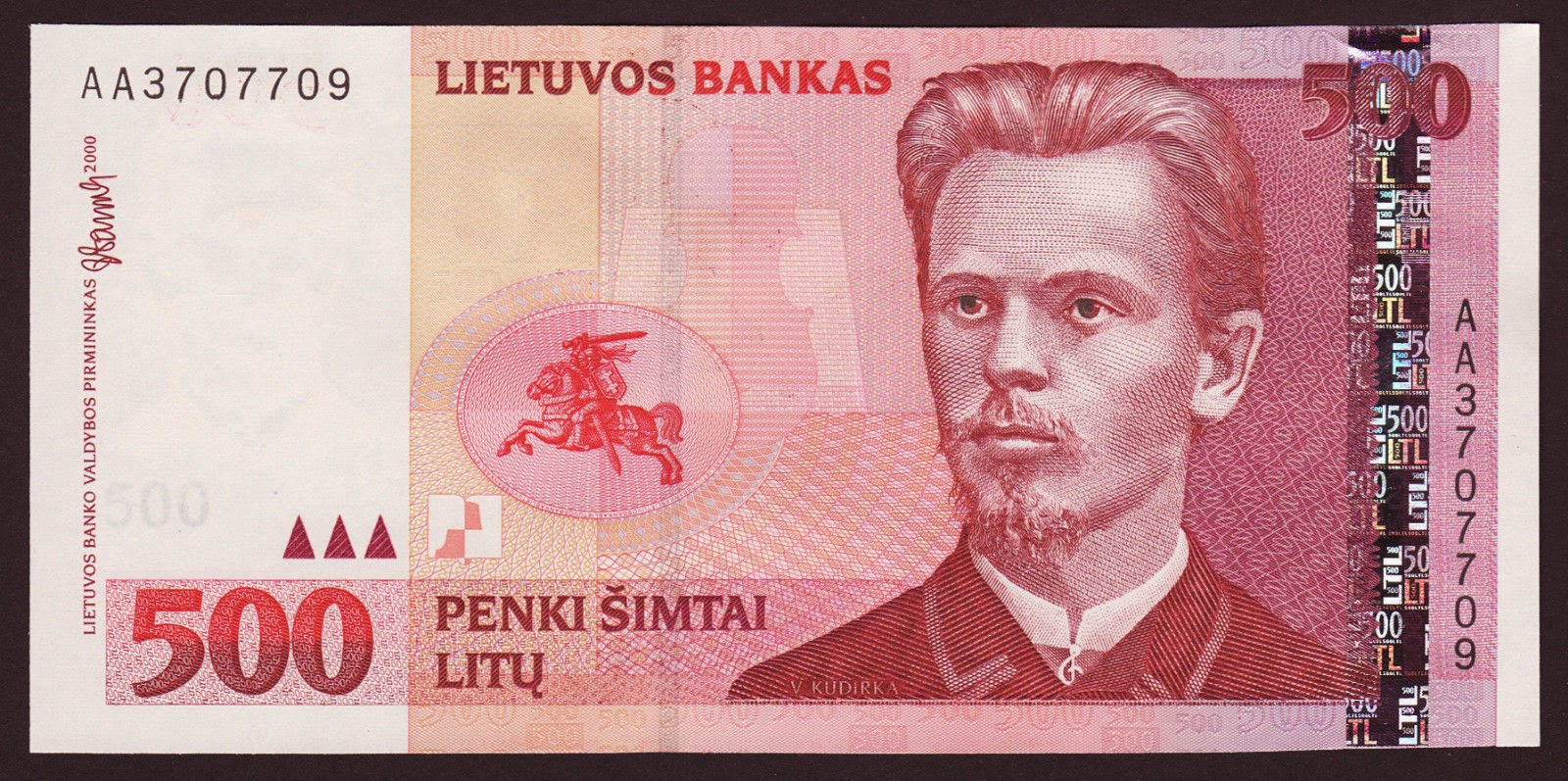Lithuania 500 Lithuanian Litas banknote 2000 Vincas Kudirka|World ...