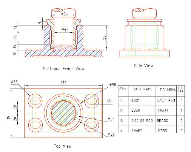 Machine Drawing: Foot step bearing