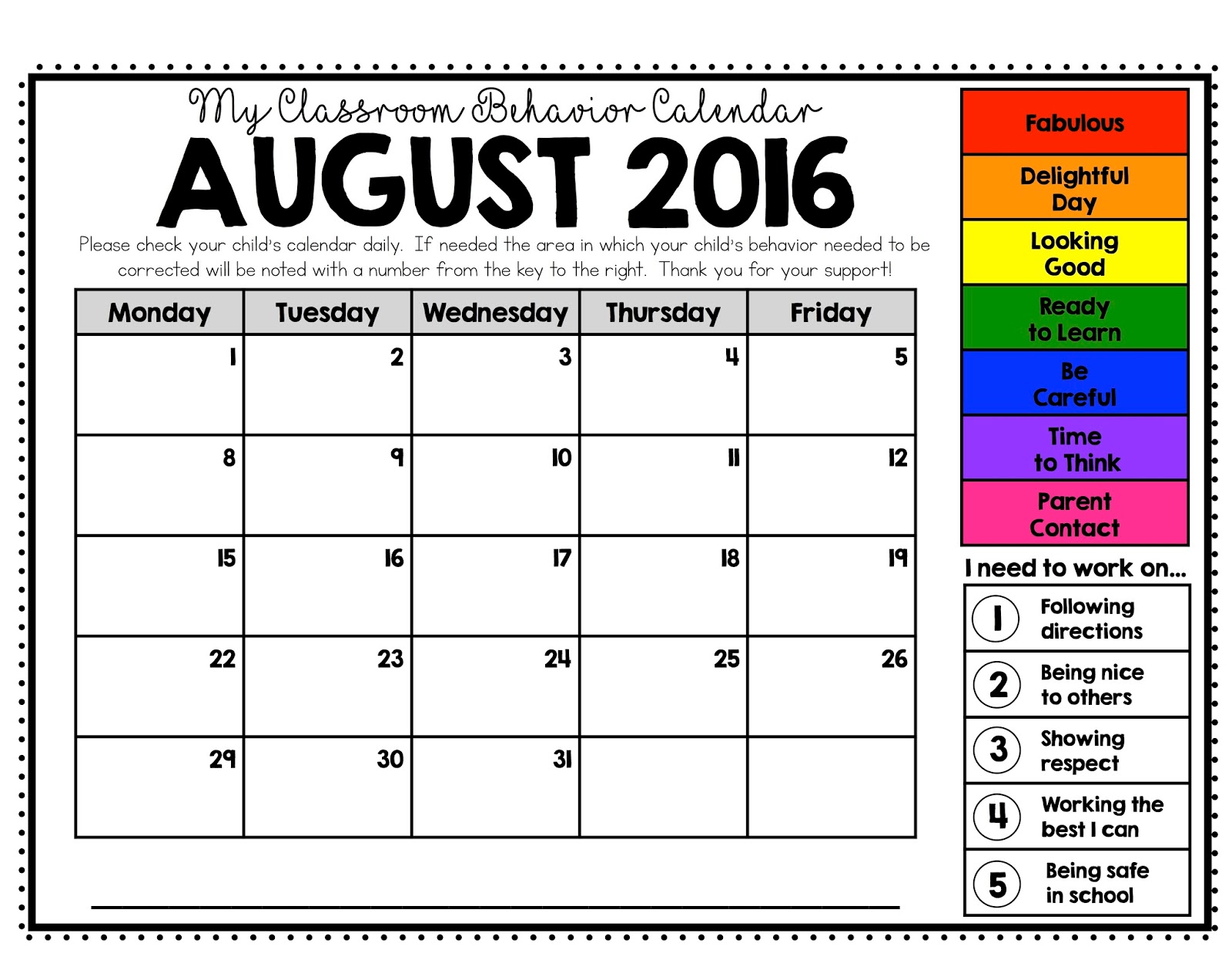 My Teacher Heart: Behavior calendars