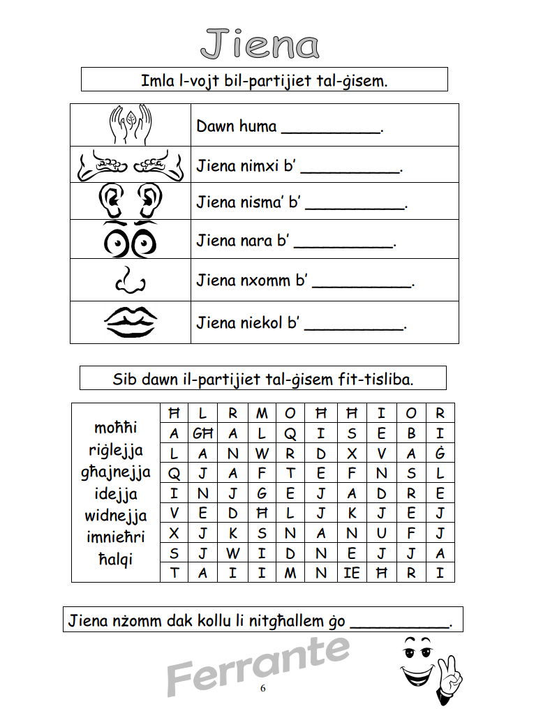 Il-Malti għat-Tfal: Partijiet tal-ġisem - Xogħol ta’ Mrs Antonella Ferrante