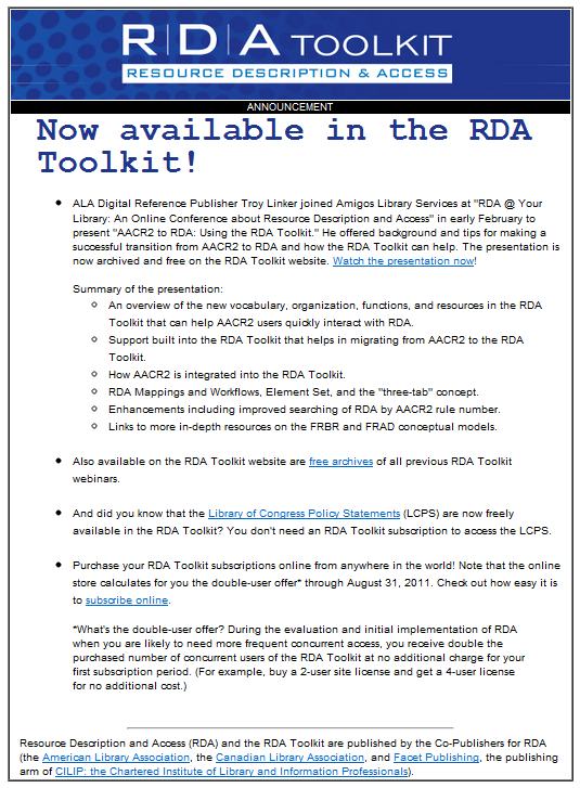 PLAI - Southern Tagalog Region Librarians Council: RDA Toolkit Announcement