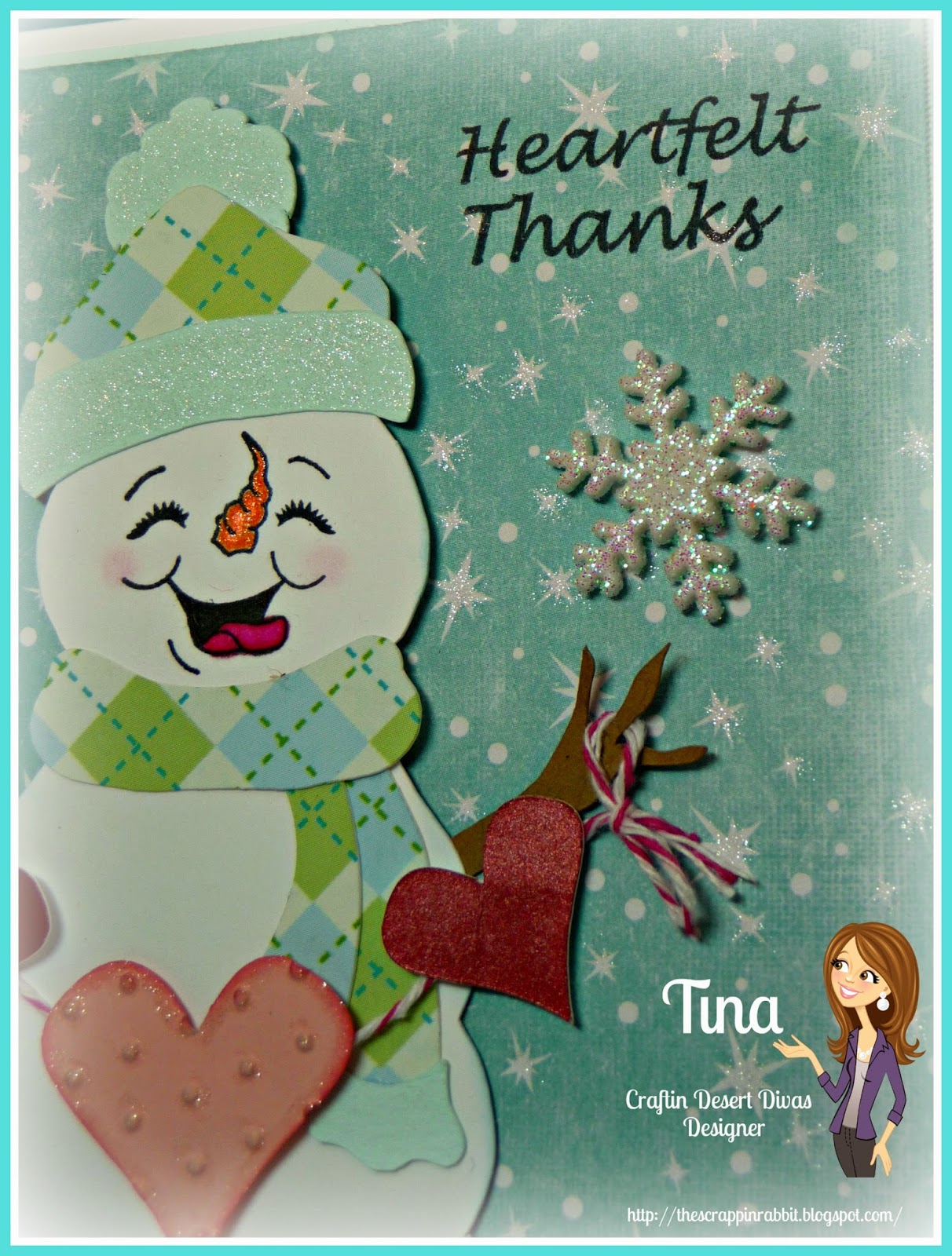 The Scrappin Rabbit: Cute Snowman Heartfelt Thanks Thank You Card