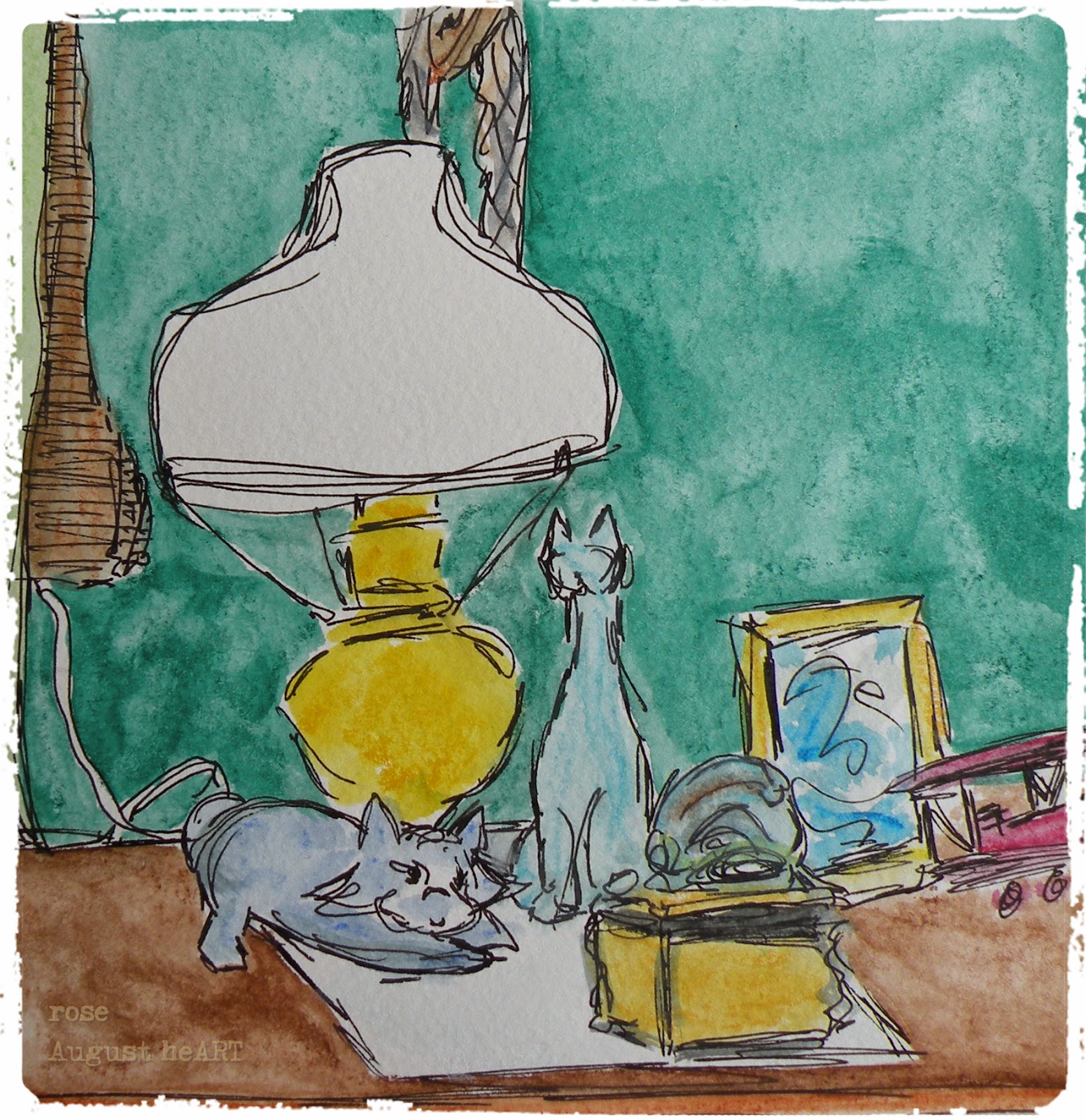 Lounging in bed. Sipping coffee. Sketching memories on the dresser.