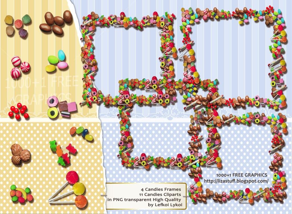 4 Candies Frames 1800x1500px & 11 Candies Cliparts 400x400px in PNG ...