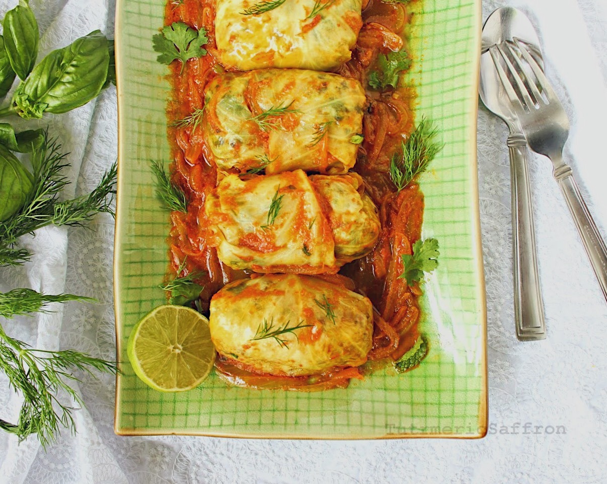 Turmeric & Saffron: Dolmeh Barg-e Kalam - Persian Stuffed Cabbage Leaves