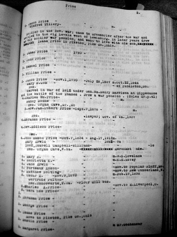 Pocahontas Commentator Plus: Price Family Tree