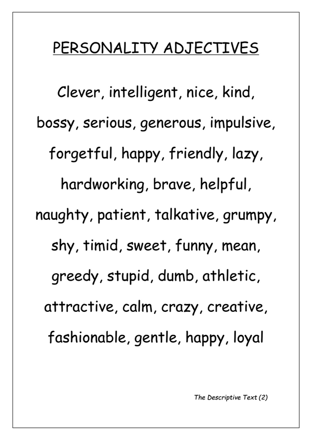 Close Your books, Please: 6th Grade - Personality Adjectives