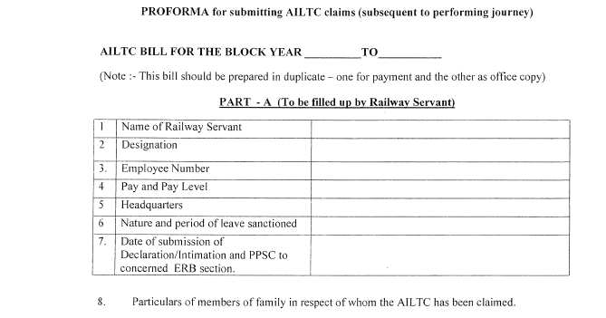 Railway All India LTC: Proforma for submitting claims (Subsequent to ...