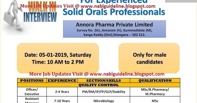 NABL GUIDELINES: Annora Pharma Pvt. Ltd - Walk-In Interview for Freshers & Experienced ...