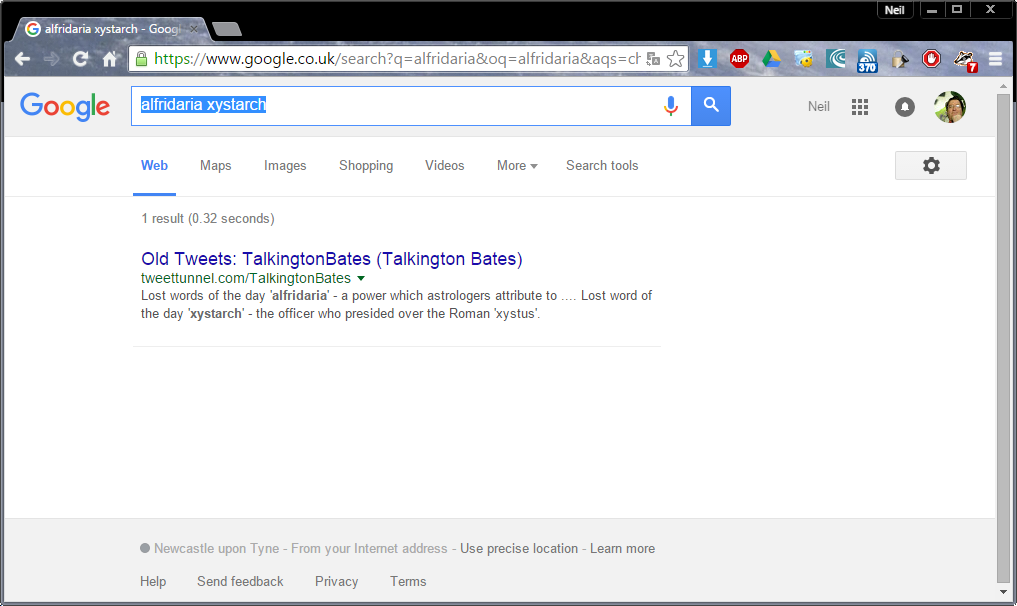 My Musings: Googlewhack! alfridariaANDxystarch