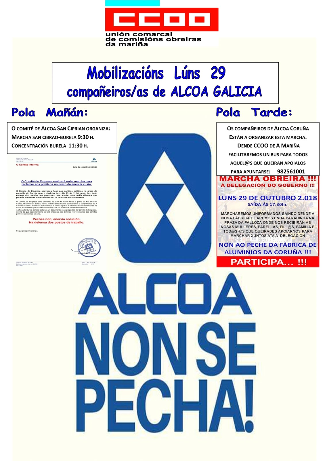 SECCIÓN SINDICAL ALO/ALA ALCOA SAN CIPRIAN: Mobilizaciones Lunes 29