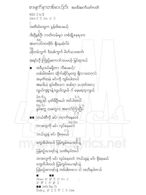 Myanmar Songs Lyrics: Lay Phyu: BOB Album Lyric