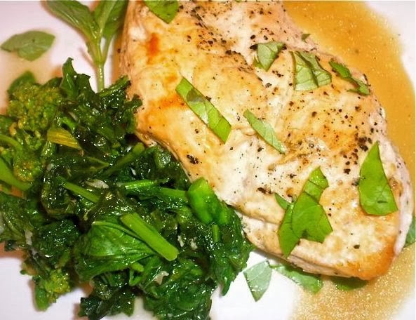 The Briny Lemon: Chicken in White Wine Broth with Pan-Seared Rapini