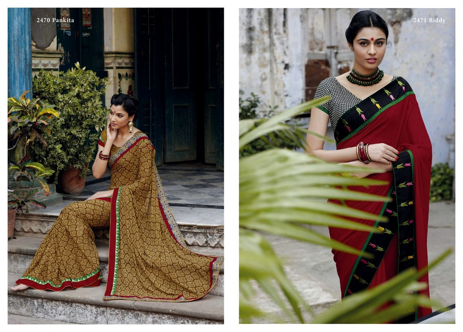laxmi-Pati-stylish-red-and-Mehndi-Color-new-stylish-sarees-collection ...