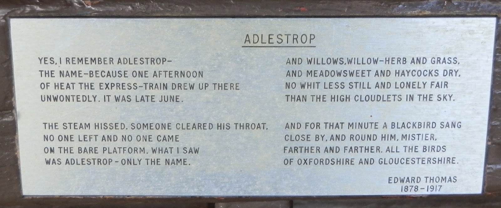 WHERE GREEN ROADS MEET: Yes. I remember Adlestrop