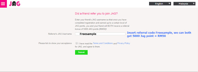 FREE SAMPLE MALAYSIA: Jag Reward Give RM50 Get RM50