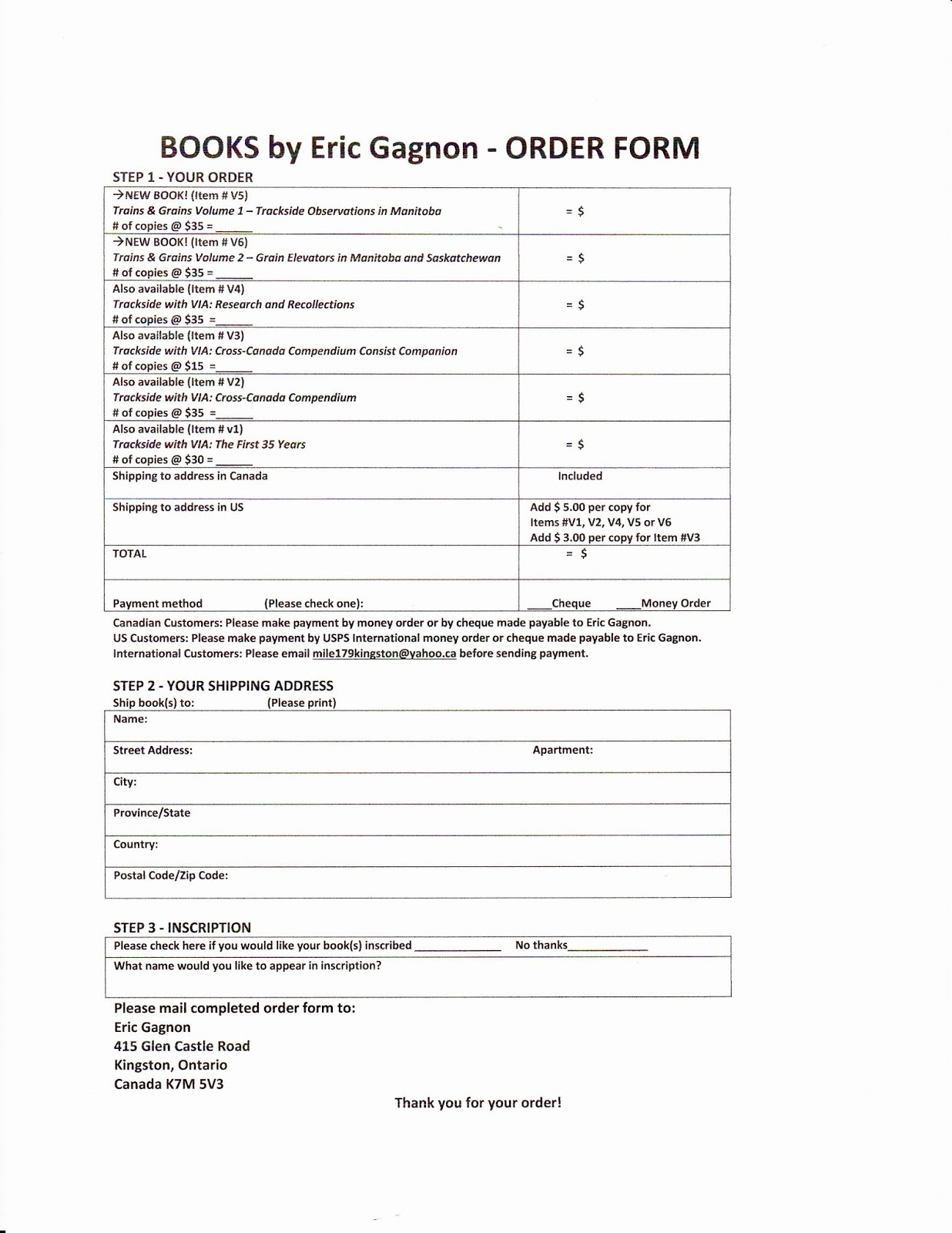 Trains and Grains: Printable Order Form