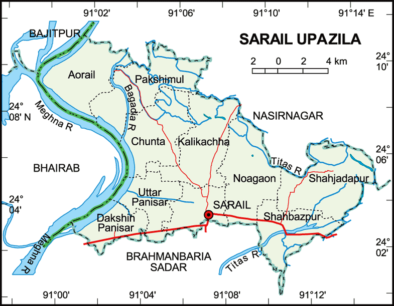 Maps of Bangladesh: Political Map of Sarail Upazila - Brahmanbaria District