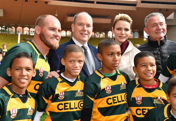 Princess Charlene, Prince Albert and Gabriela at St. Devote Rugby ...