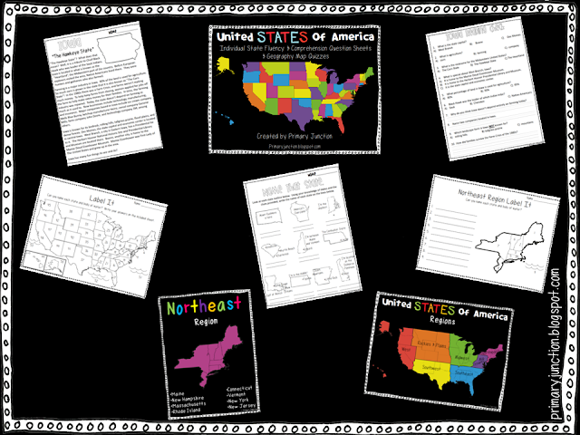 US 50 States Reading Comprehension Passages Regions Maps