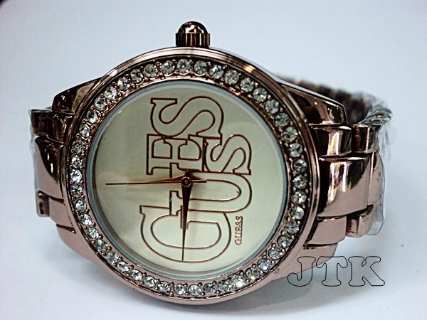 JAM TANGAN GUESS LOGO SINGLE DIAMOND STAINLESS ROSEBROWN Rp 160.000