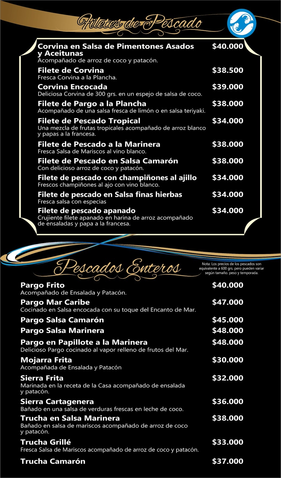 MENU ENCANTO DEL MAR: PESCADOS
