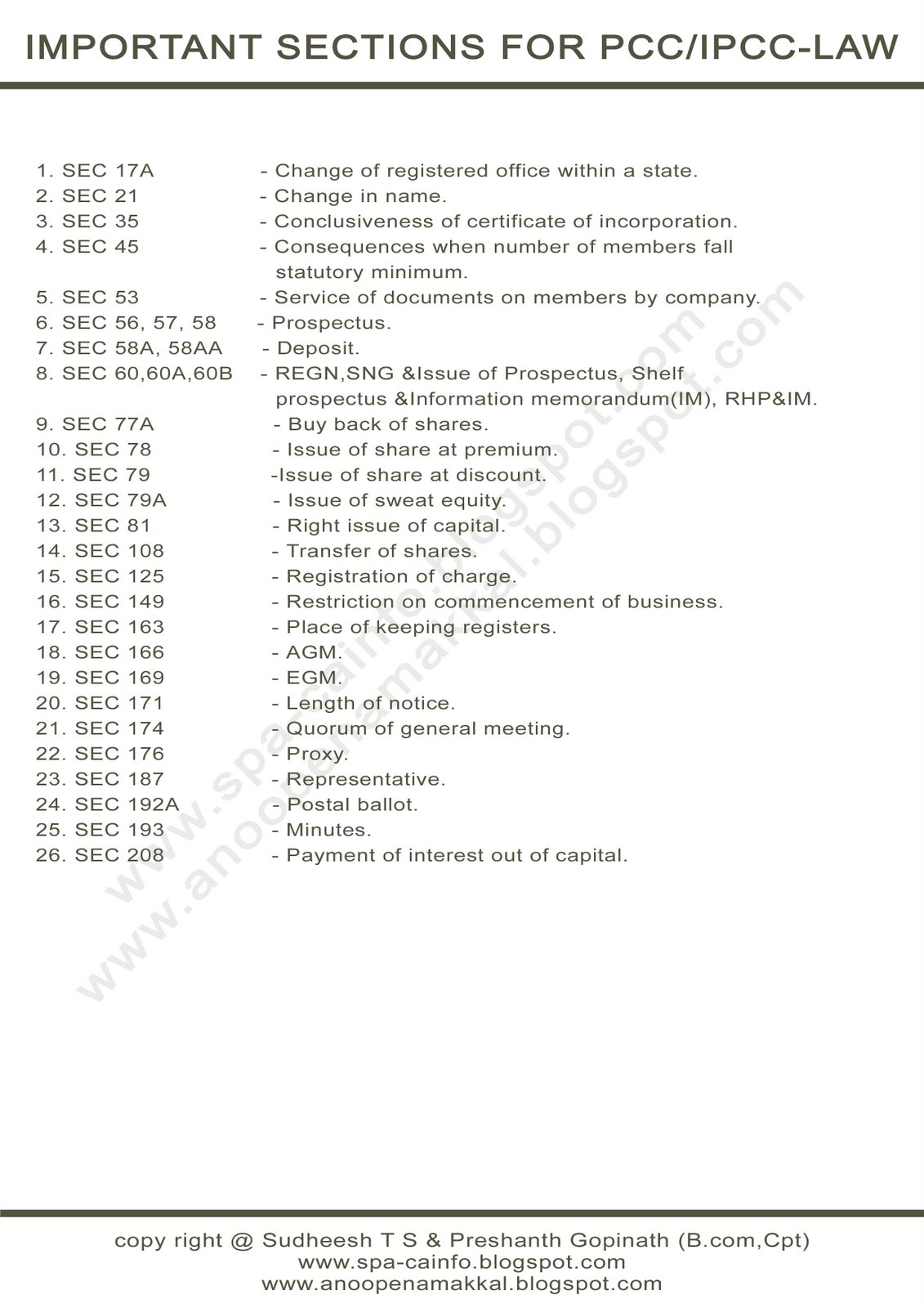 SPA-CAINFO: IMPORTANT SECTIONS FOR PCC/IPCC-LAW