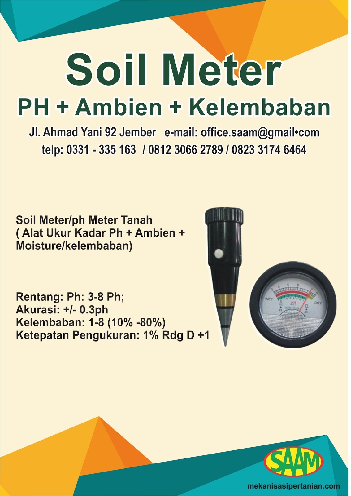 SAAM SOIL METER/PH METER TANAH ALAT UKUR KADAR PH + AMBIEN KELEMBABAN ...