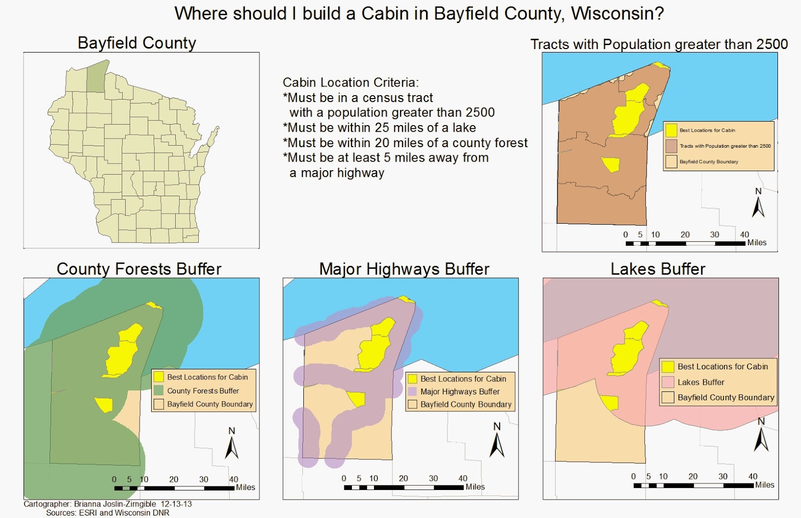 Geog 335 GIS: Lab 5 Potential Cabin Locations in Bayfield County, WI