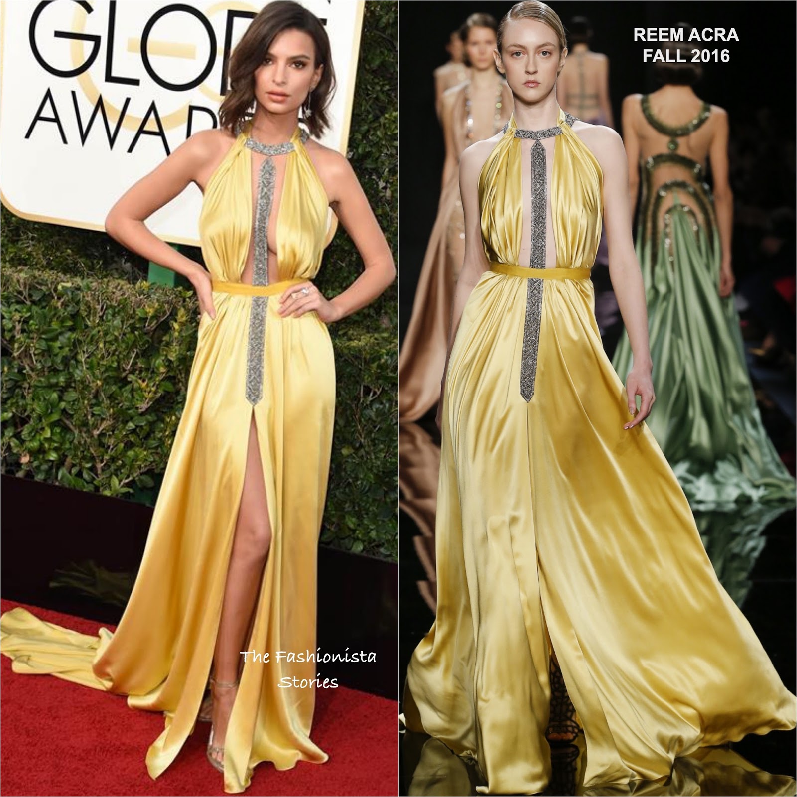 Emily Ratajkowski in Reem Acra at the 74th Golden Globe Awards