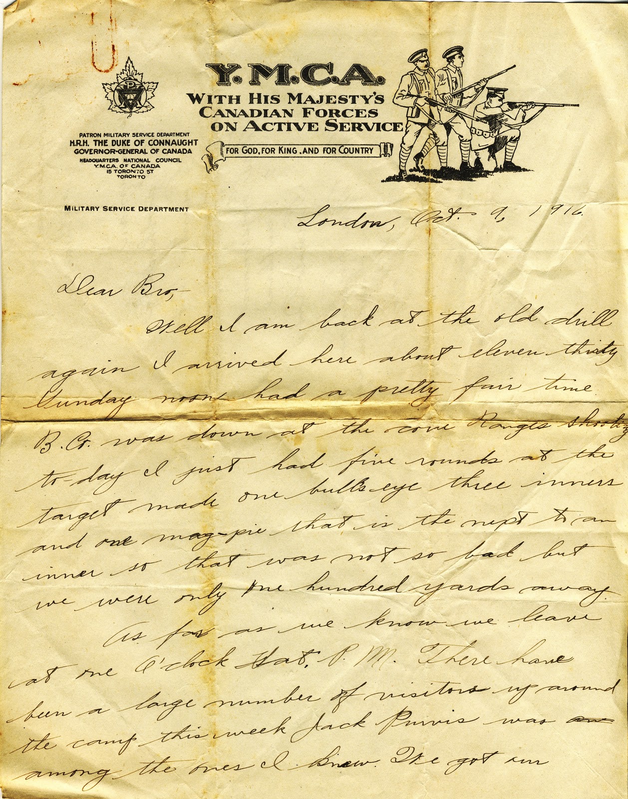 Letters From World War One: Oct. 9, 1916 London, Ontario
