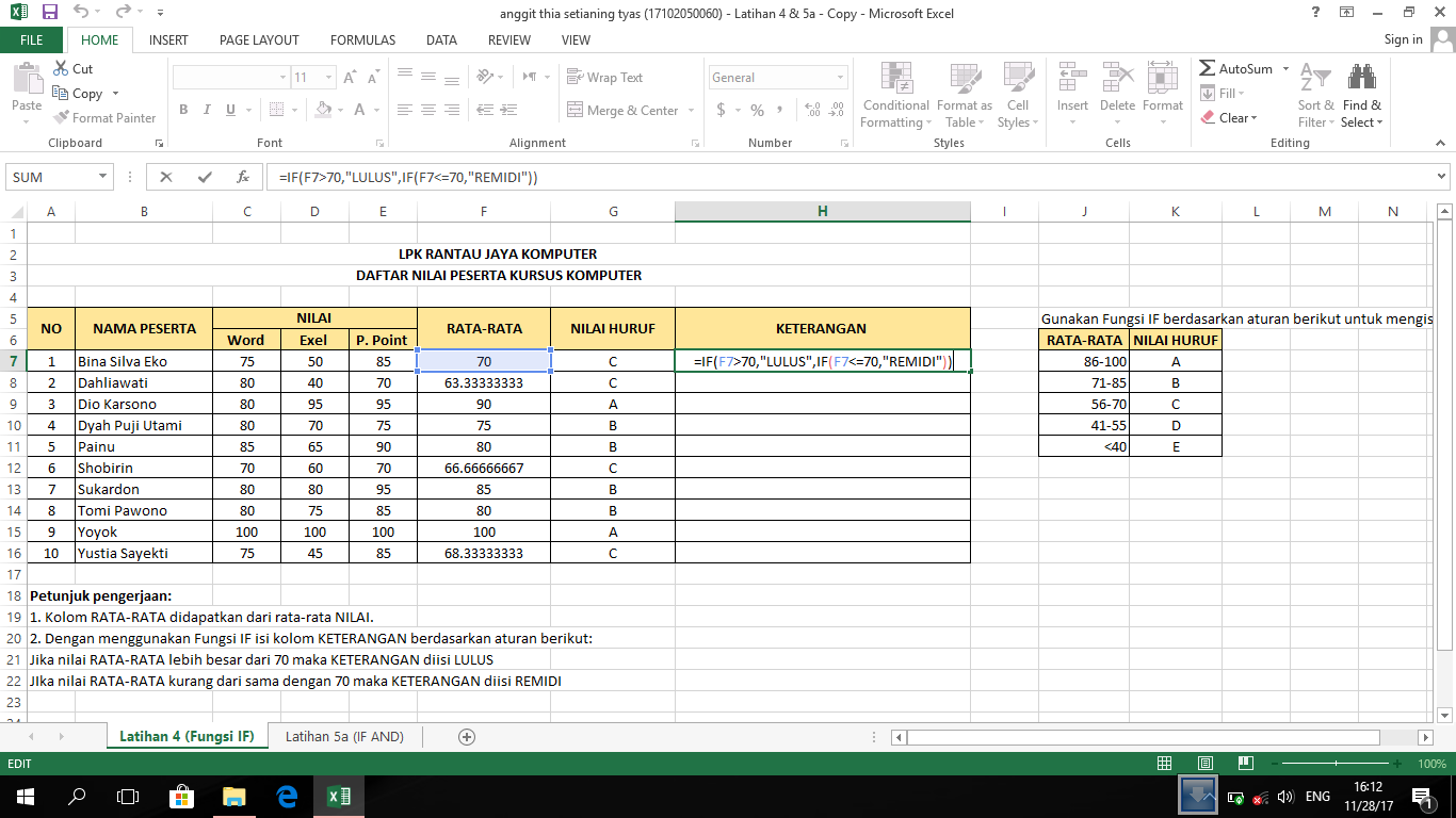 Menggunakan Fungsi IF dan IF AND