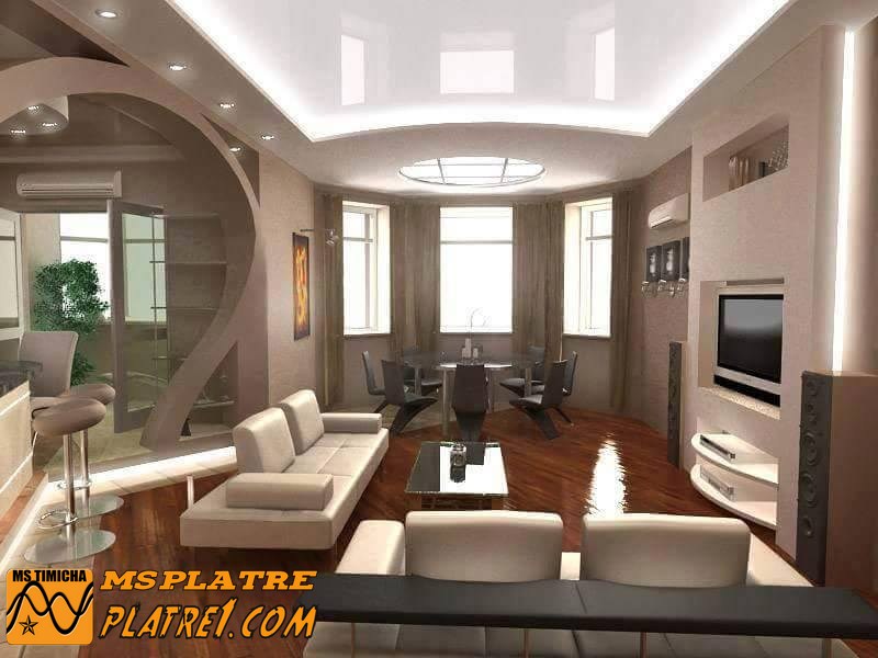 platre: Moderne décor de TV et arc et faux plafond d'un salon