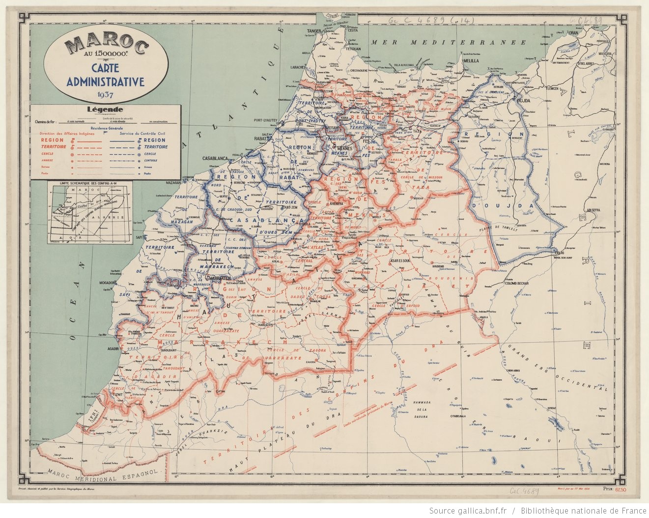 Simaroca: Carte administrative du Maroc sous protectorat français en 1937