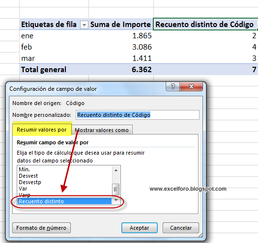 Resumir valores como Recuento distinto en tablas dinámicas | EXCEL FORO ...