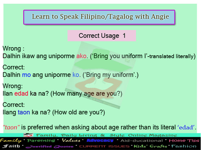 FDLS Online Magazine: Learn Filipino: Correct Usage I