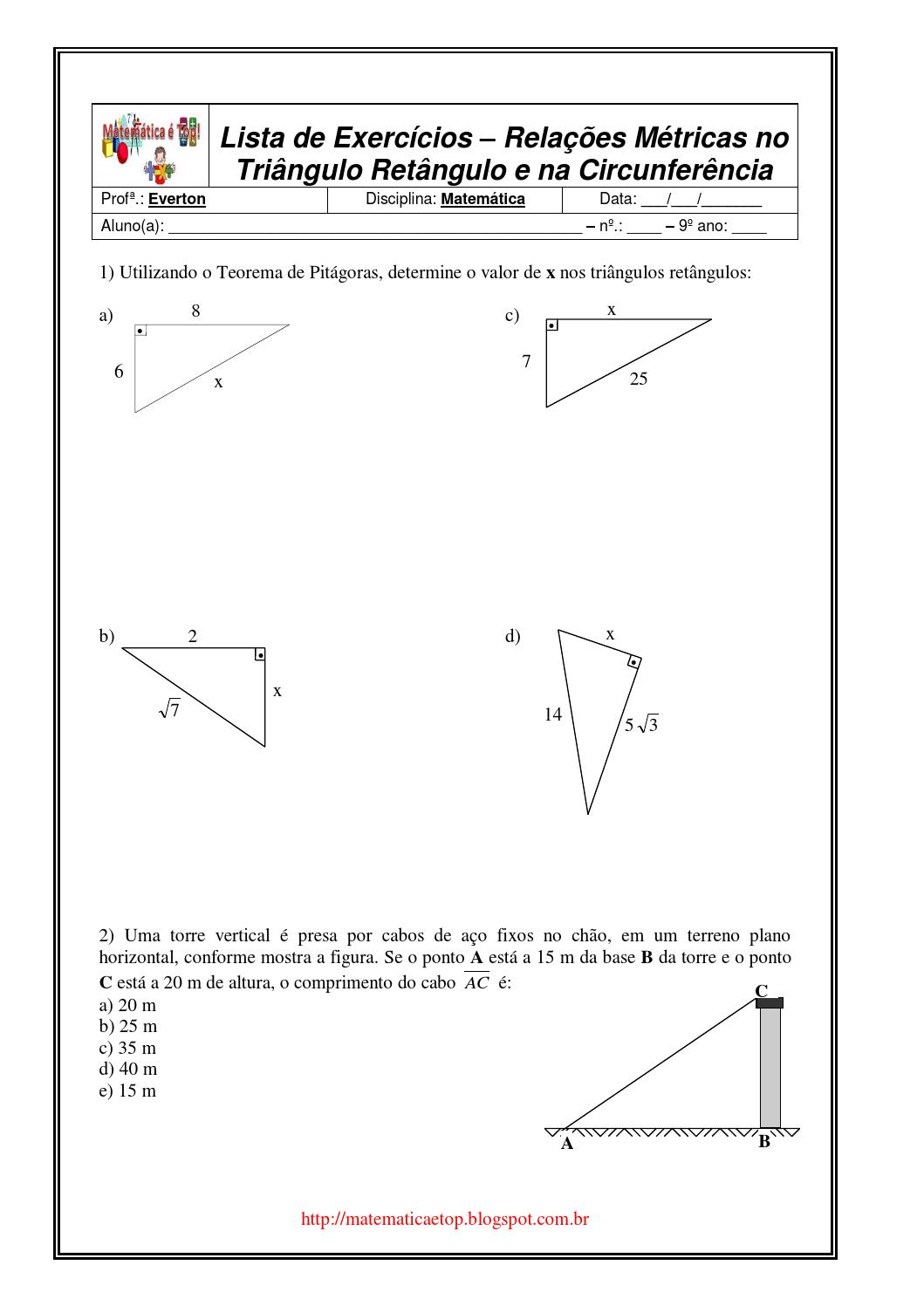 Atividades Teorema De Pitagoras 9 Ano Sololearn