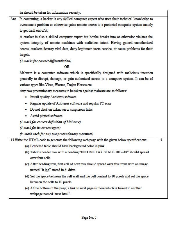 SAMPLE PAPER OF COMPUTER ISSUED BY CBSE CLASS 10 2018-19