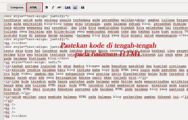 Cara Memasang Kode Html Pada Halaman Postingan Blog