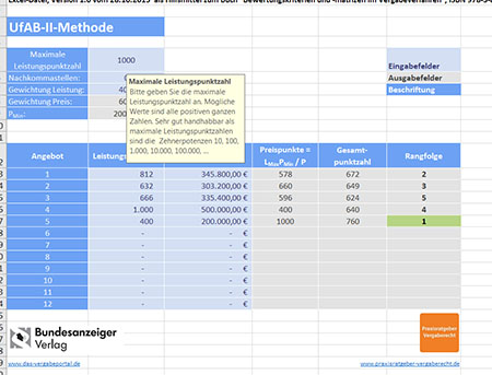 Praxisratgeber Vergaberecht: Excel-Dateien zur Bewertung von Angeboten