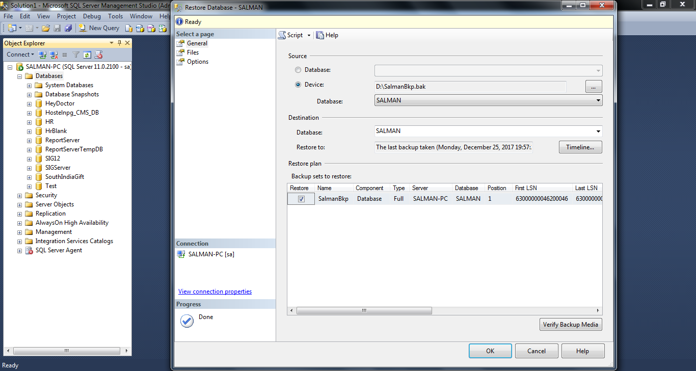 Restore Backup Filebak In Sql Server