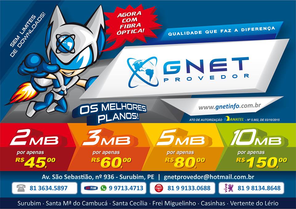 Promoção relâmpago - GNET Provedor - Internet em Casa - Surubim-PE ...