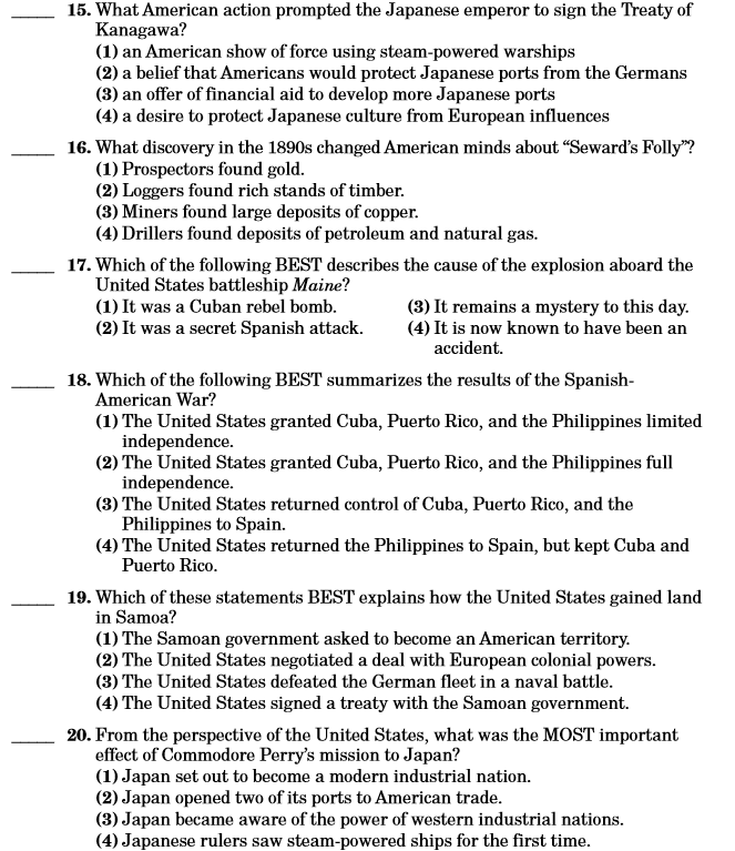 Mrs. Rashid's 8th Grade US History: Ch. 21 Multiple Choice Review