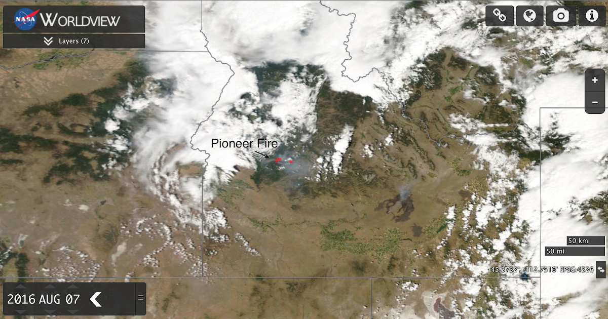 Idaho Smoke Information: Satellite Image of Pioneer Fire - August 7, 2016
