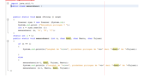 Sistem, Aplikasi, Islami: Menara Hanoi Codingan Java, algoritma