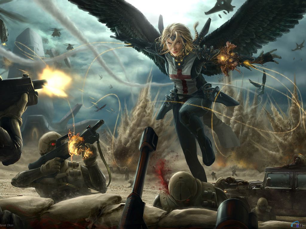 wallpapernarium: Un ángel guerrero que desciende del cielo para acabar ...