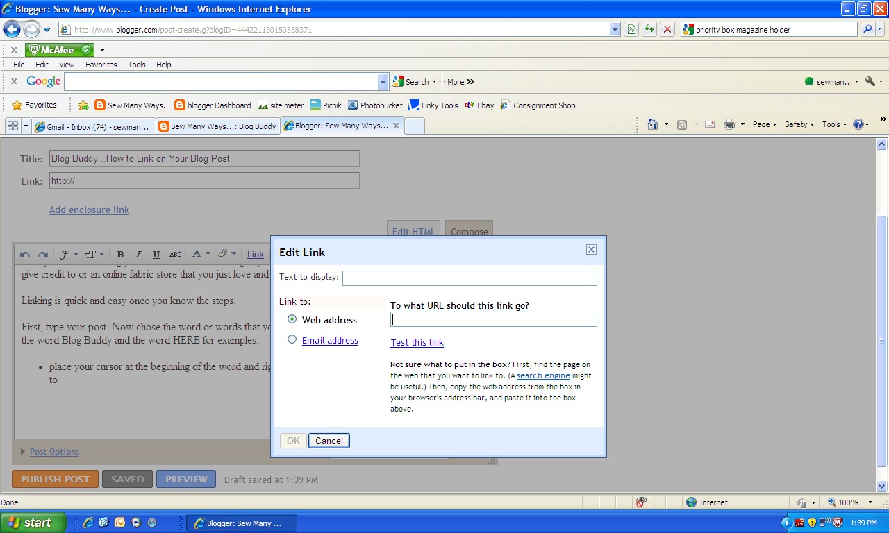 Sew Many Ways...: Blog Buddy...How to Link on Your Blog Post